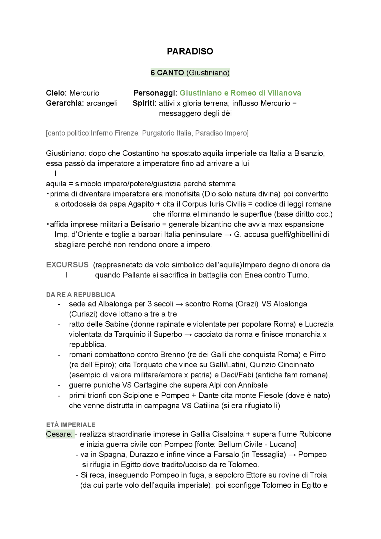 Schema Sui Canti Del Paradiso Divina Commedia Docsity