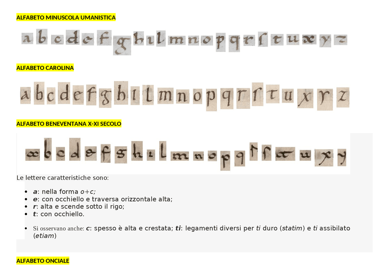 Alfabeto Delle Scritture Paleografiche Latine Docsity