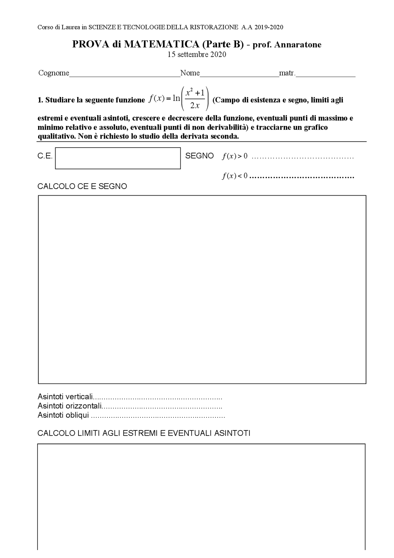 Prova Esame 15 Settembre 2020 Docsity