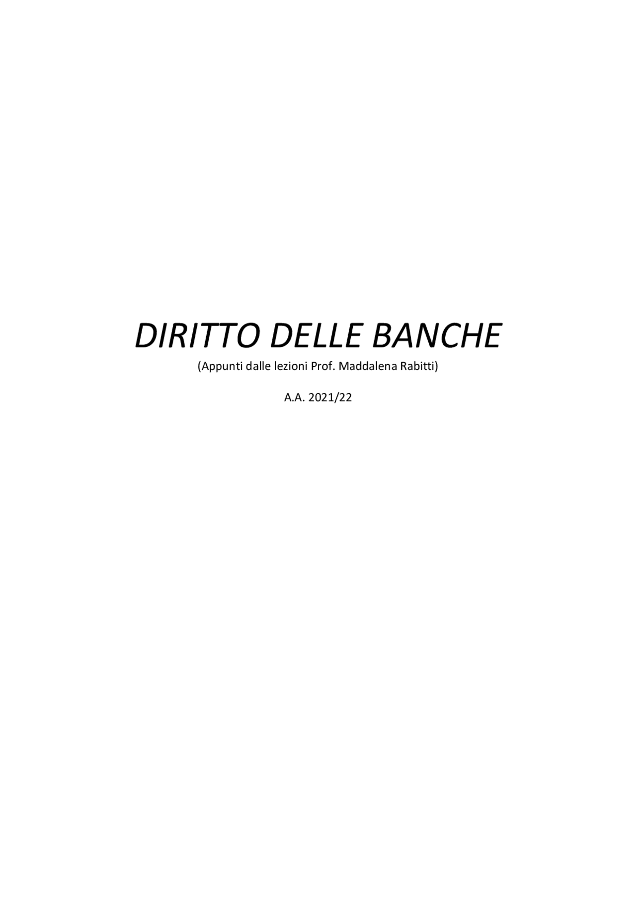 Diritto Delle Banche Maddalena Rabitti Appunti Di Diritto Delle