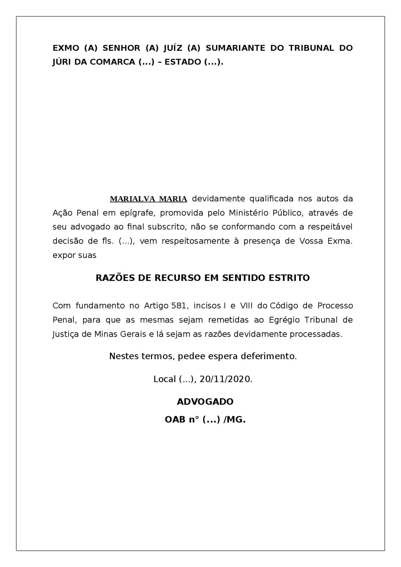 Modelo Recurso Em Sentido Estrito - RETOEDU