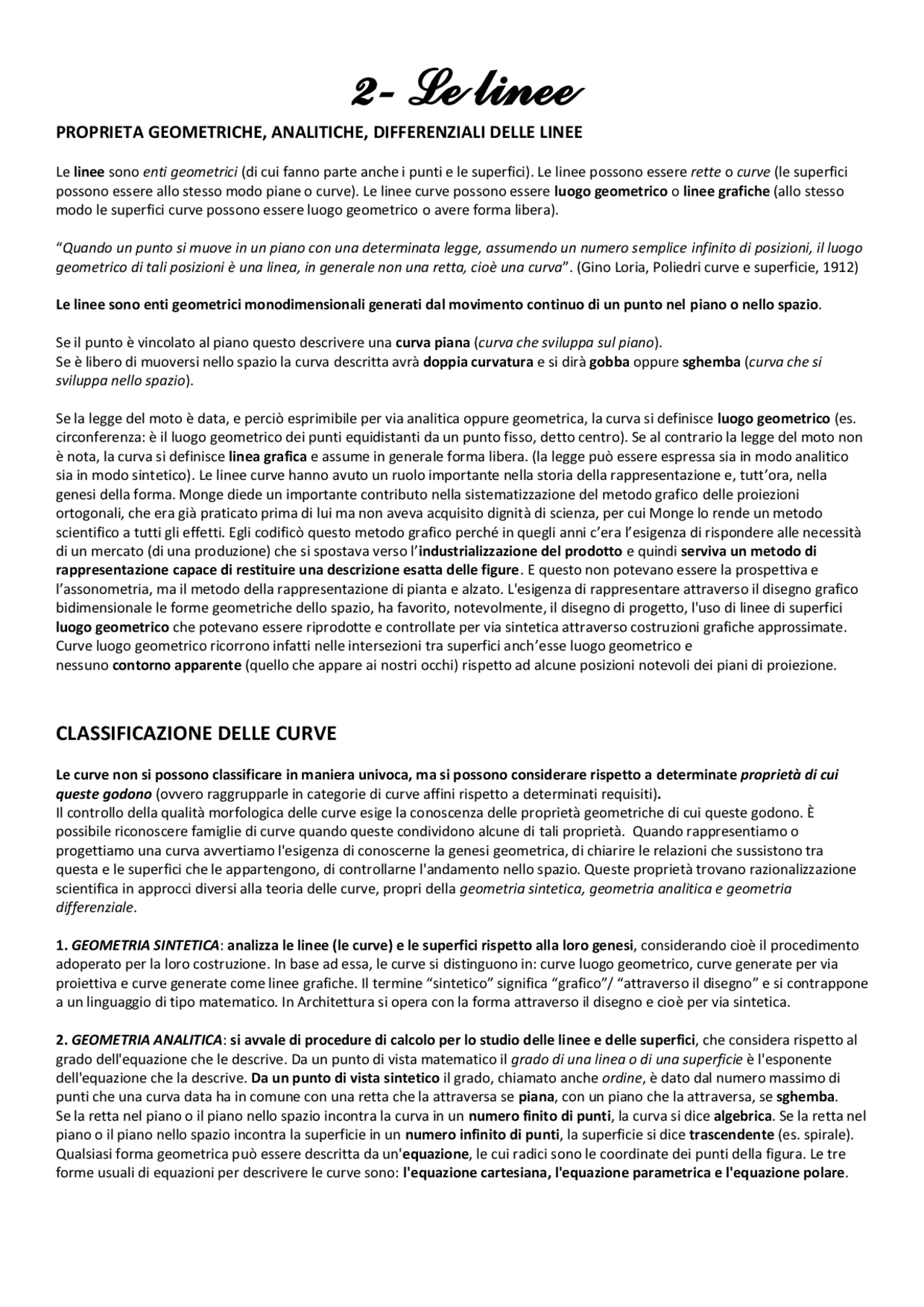 Riassunto Sulla Genesi Delle Linee Docsity