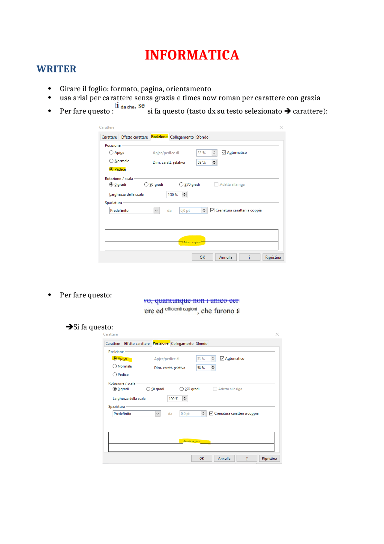 Appunti Completi Di Writer E Calc Per Idoneità Informatica Unibg Prof