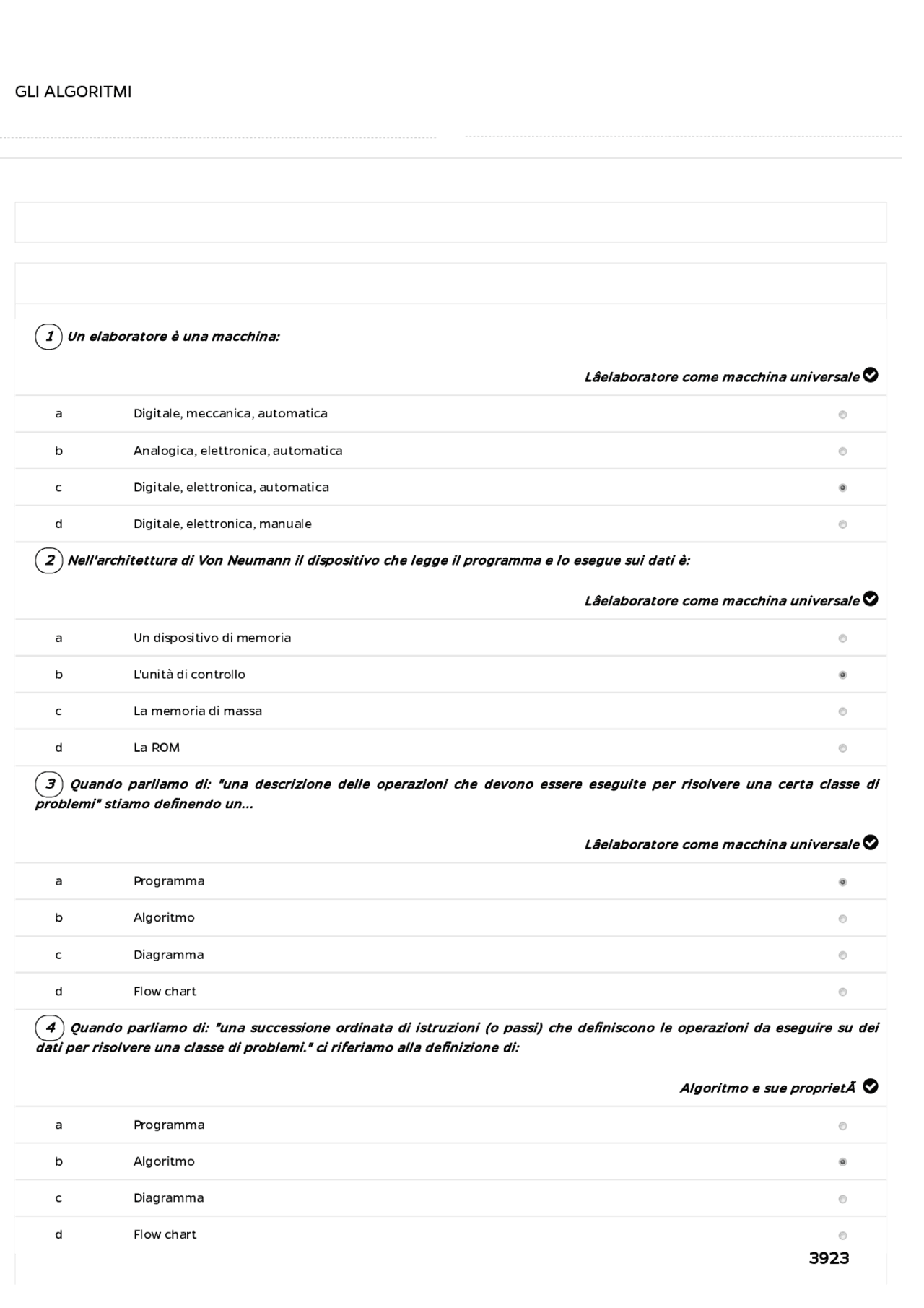 Test Autovalutazione Exercises Of Elementi Di Informatica Docsity