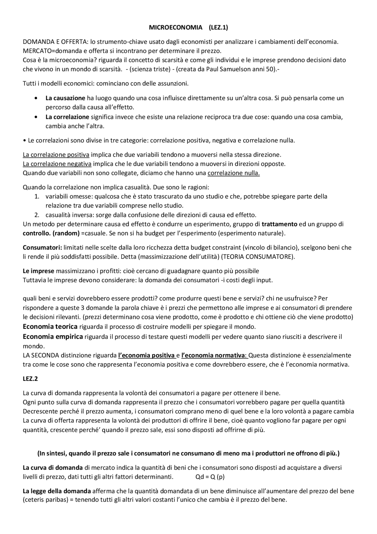 Microeconomia Universita Tor Vergata Appunti Di Microeconomia Docsity