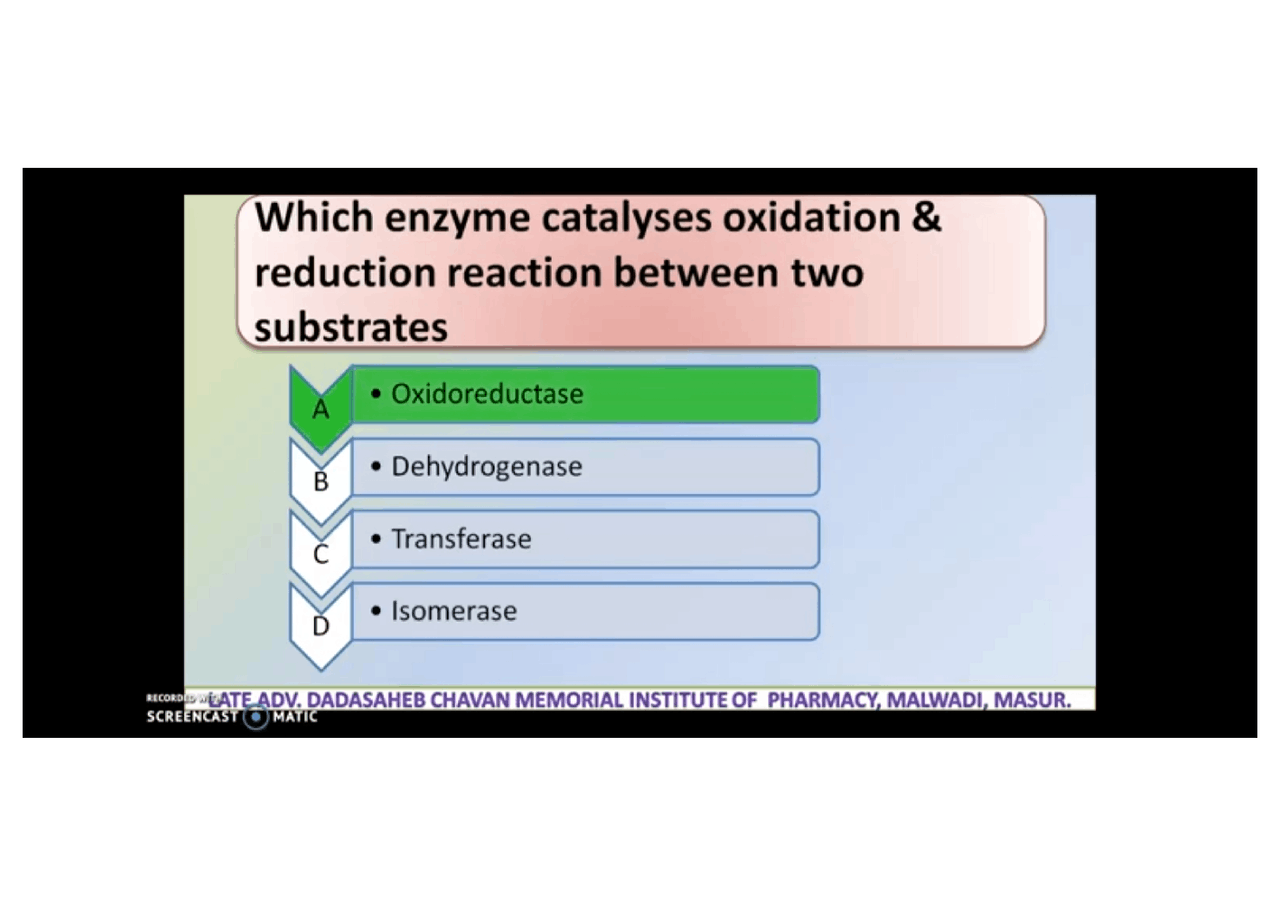 MCQ On Enzymes Chapter - Docsity