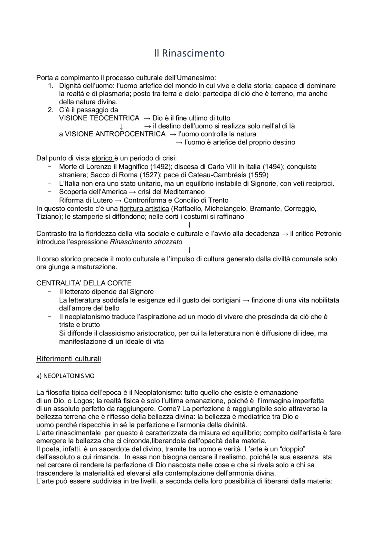 Il Rinascimento Appunti Docsity