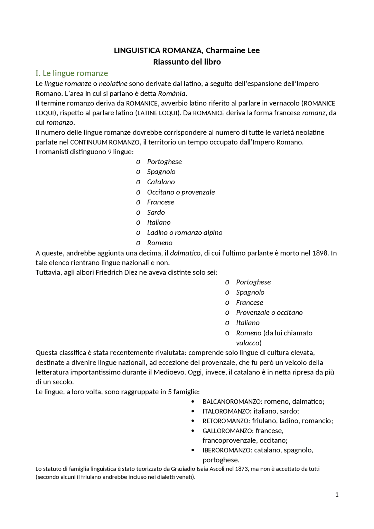 Linguistica Romanza Lee Docsity