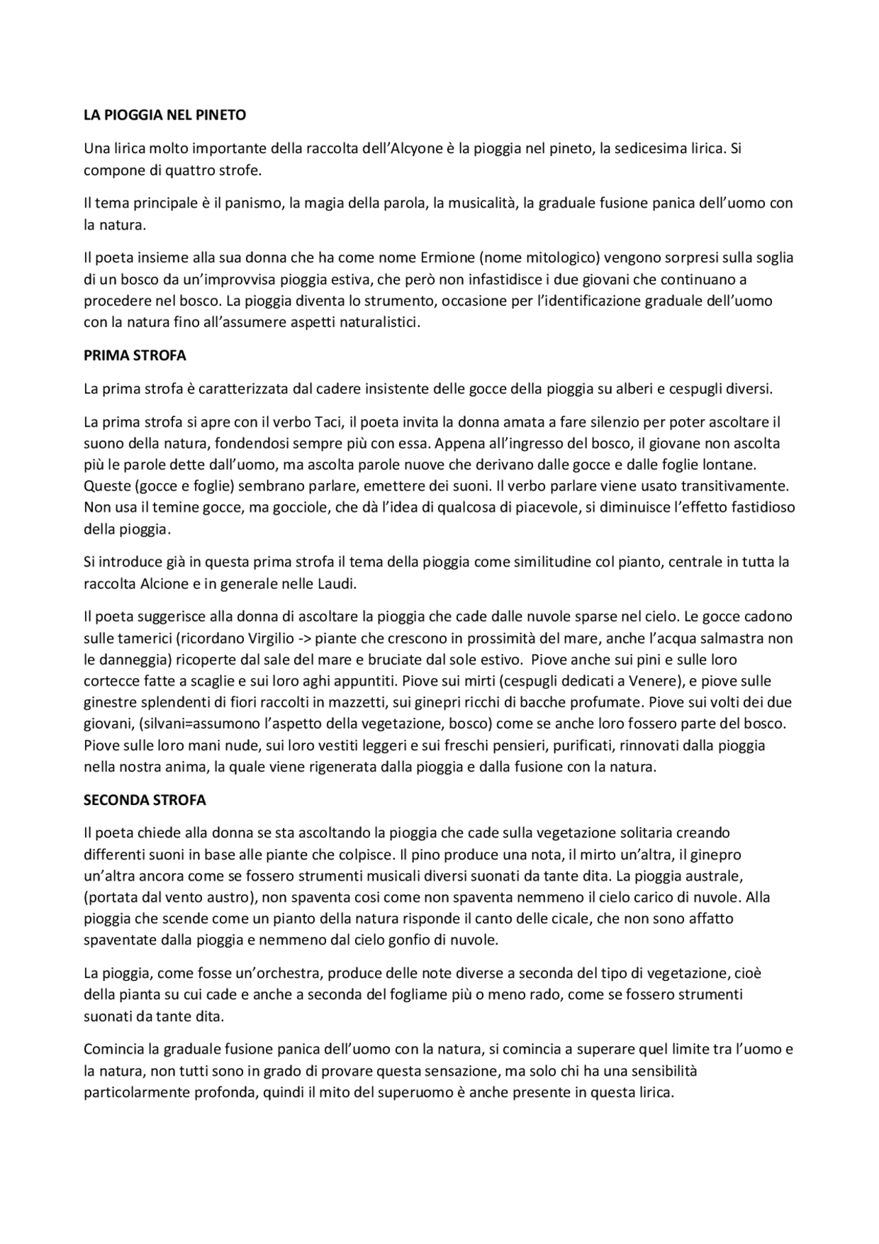 Pioggia Nel Pineto Dannunzio Docsity