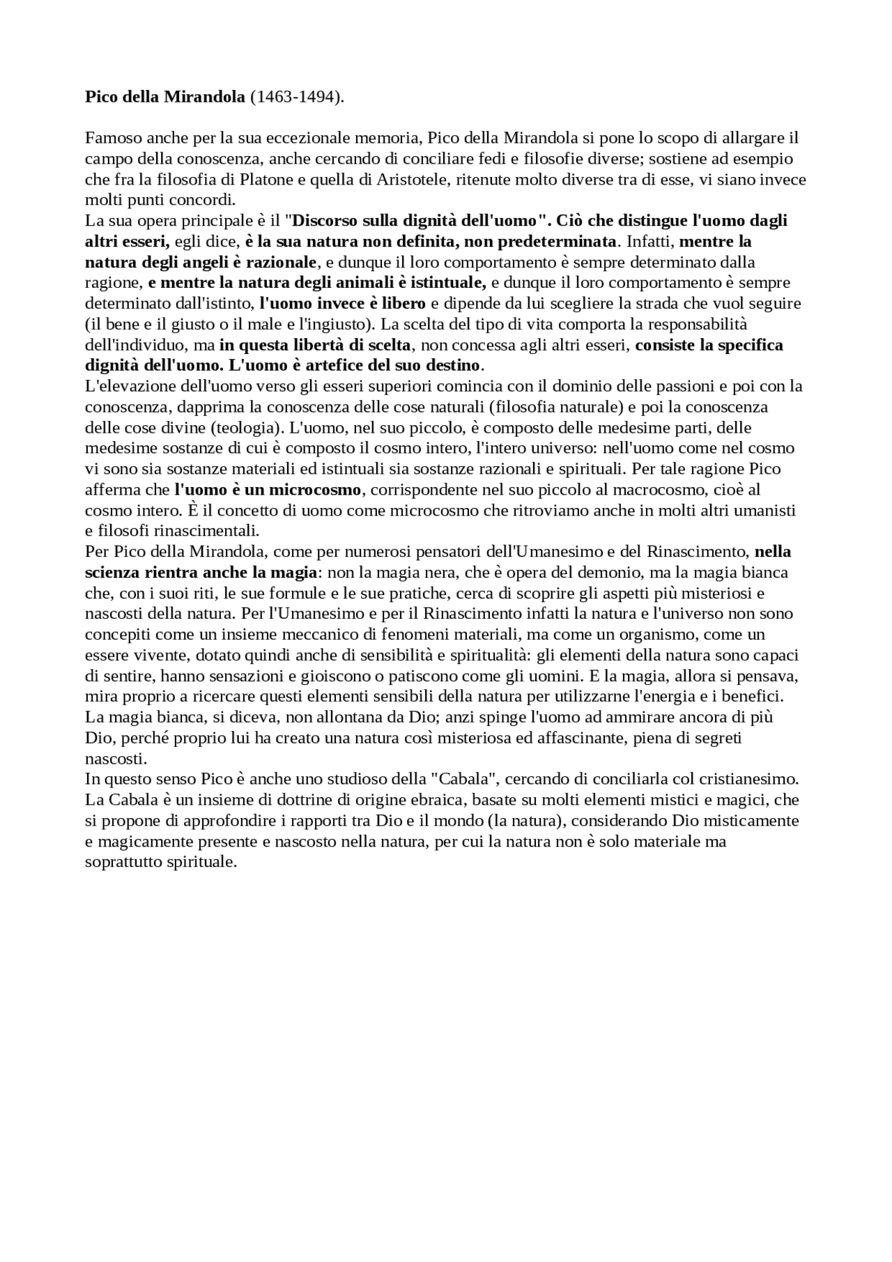 Pico Della Mirandola Docsity