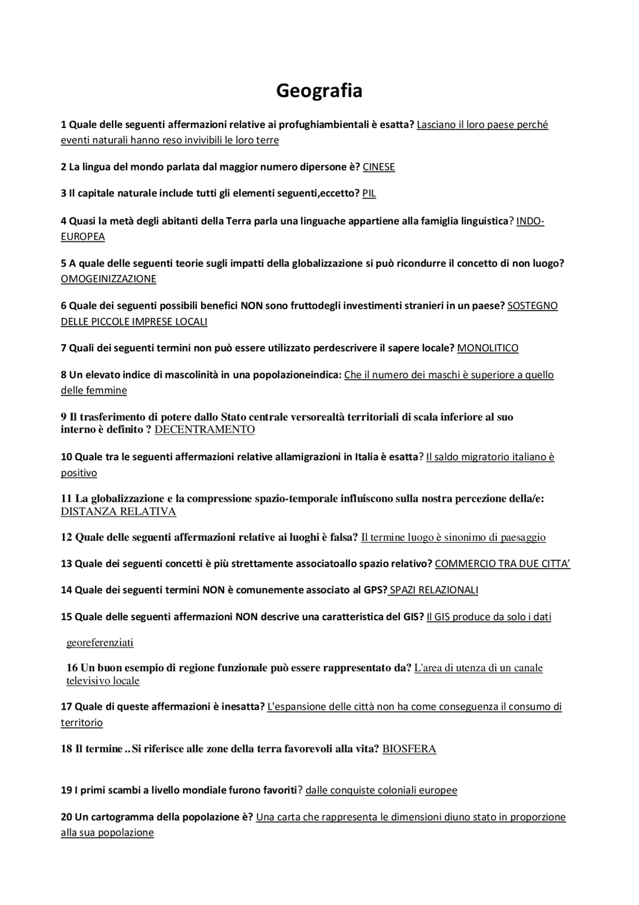 Esame Di Geografia Ecampus Docsity