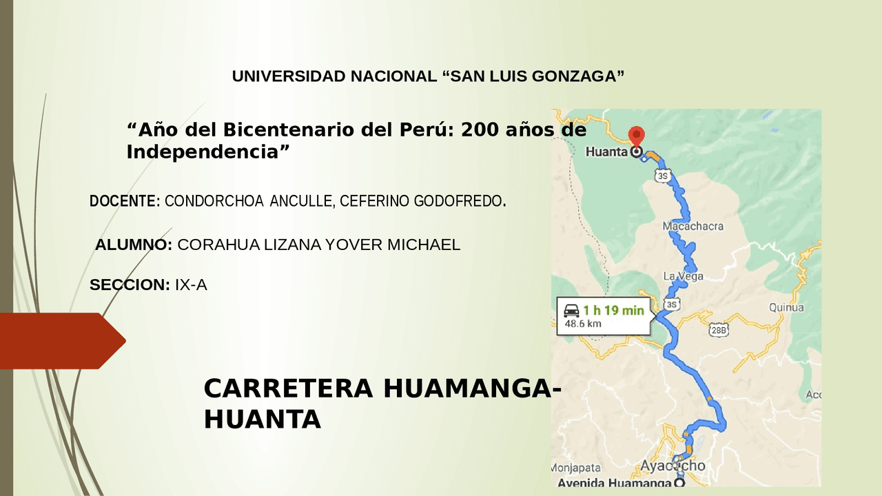 CARRETERA HUAMANGA-HUANTA “Año del Bicentenario del Perú: - Docsity