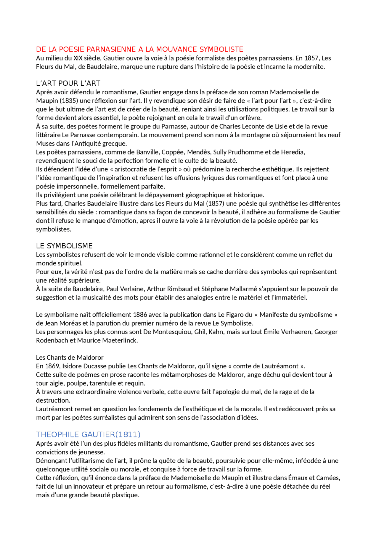 Gautier Baudelaire Verlaine Rimbaud Docsity