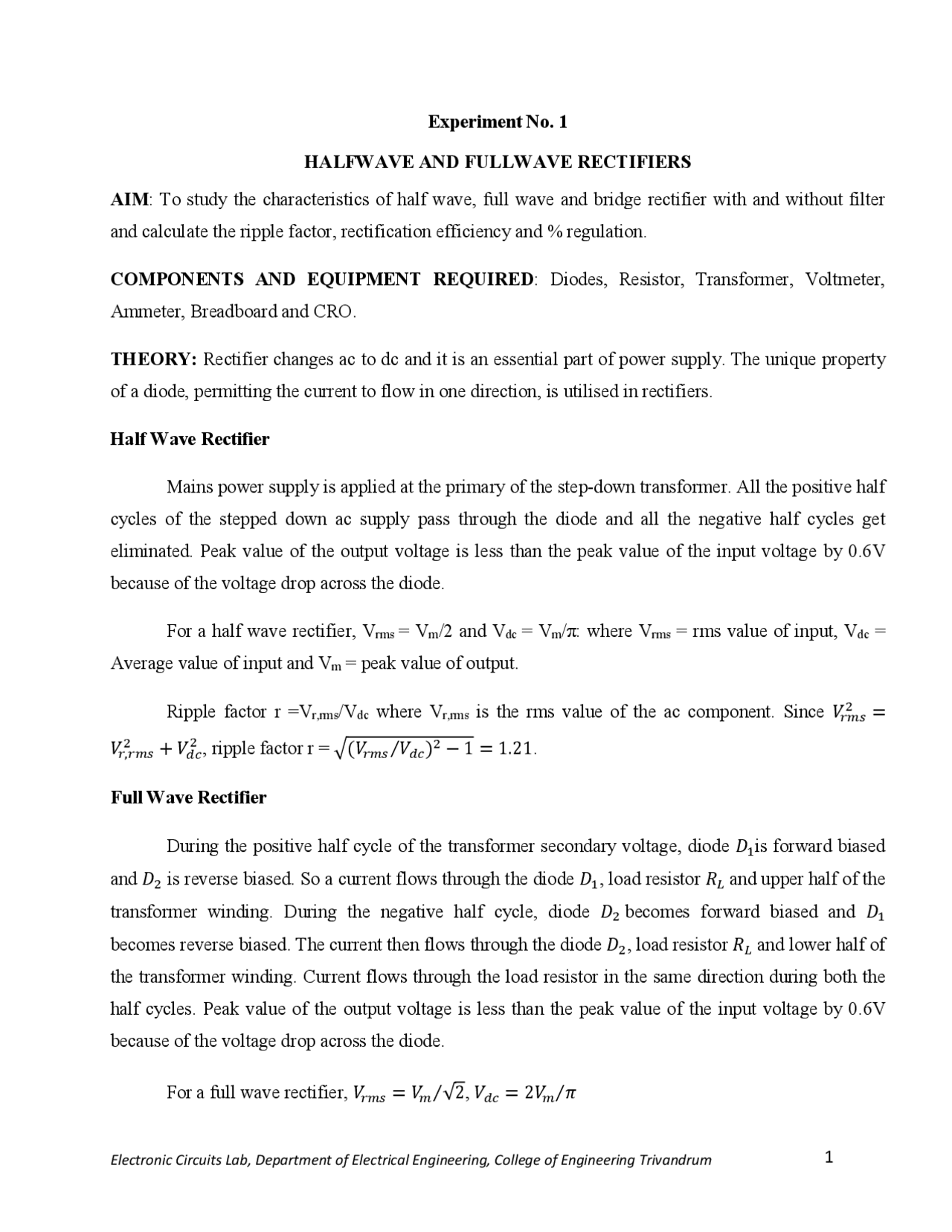 Periodic Table, Rectification of half and full wave - Docsity