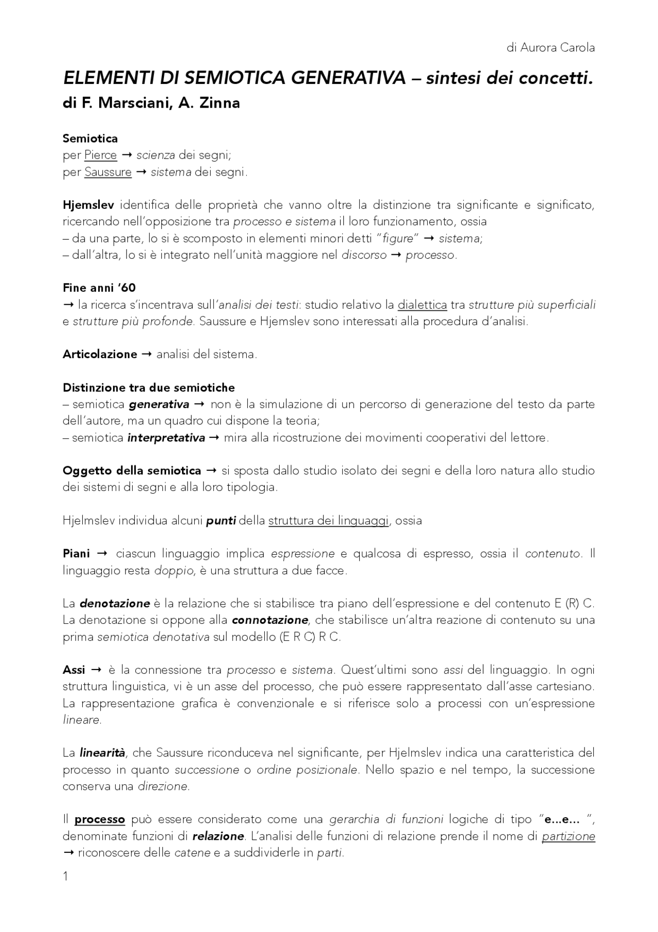 Elementi Di Semiotica Generativa Fmarsciani Azinna Sintesi Docsity