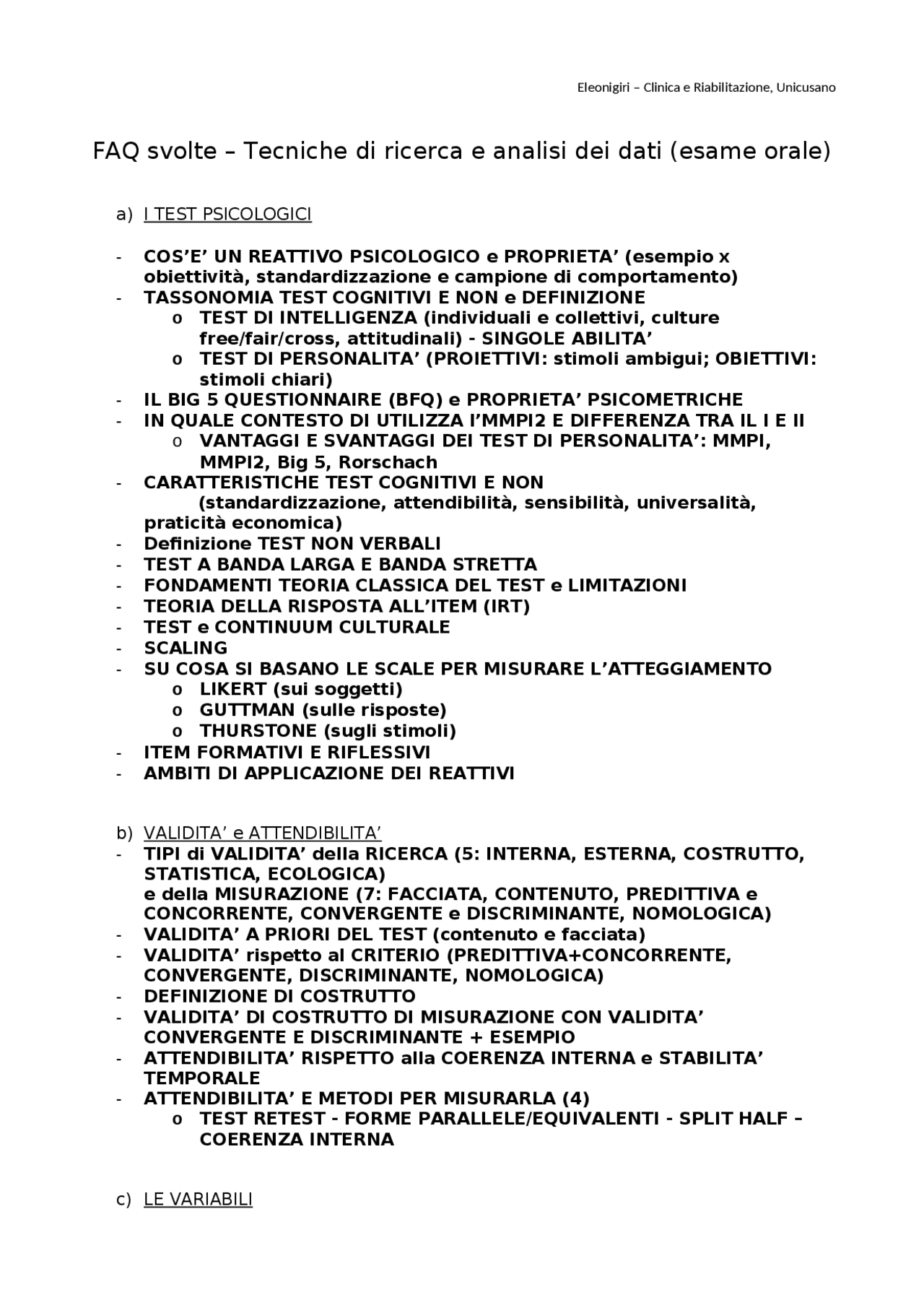 Faq Complete Di Tecniche Di Ricerca E Analisi Dei Dati Docsity