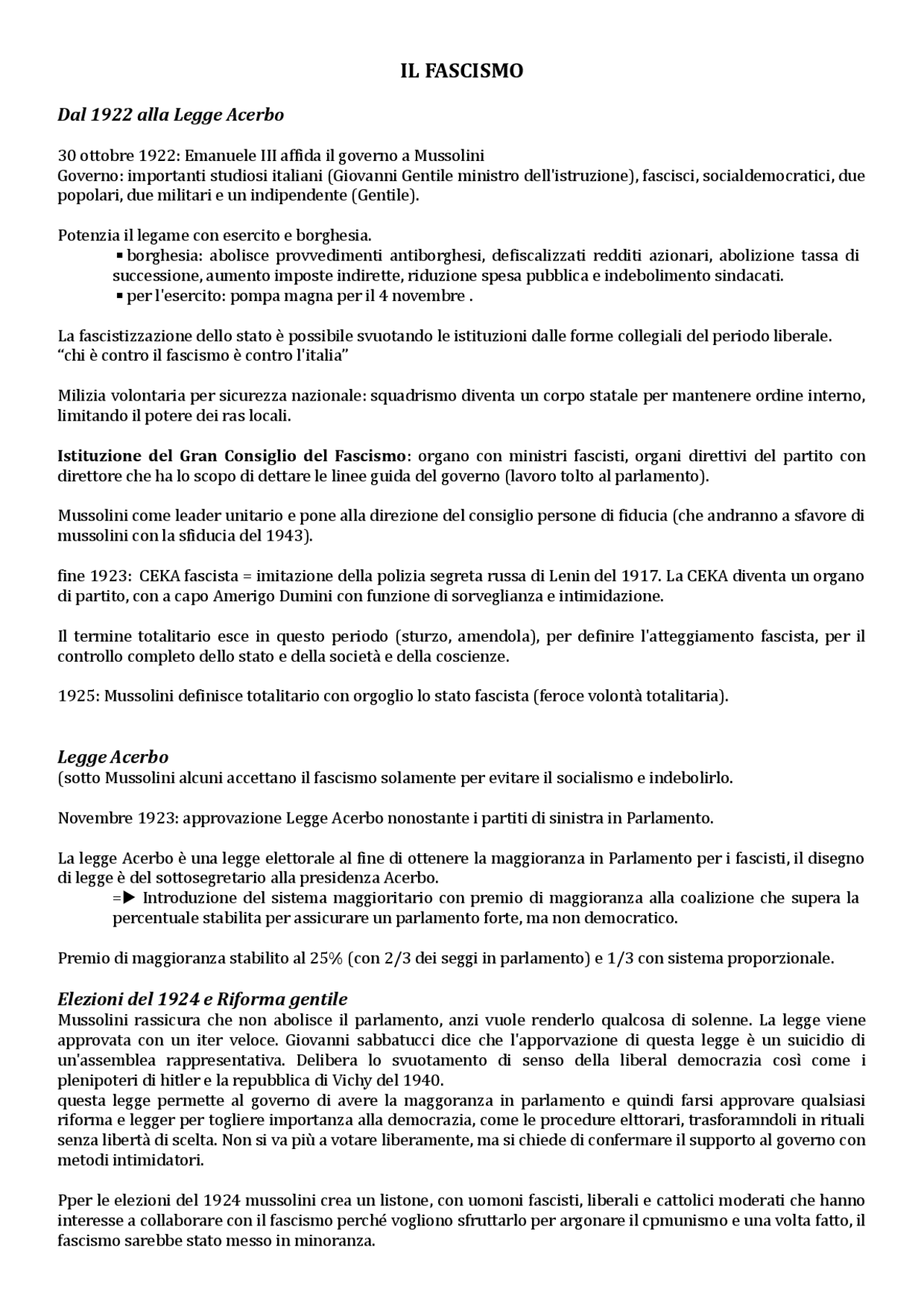 Appunti Sul Fascismo Docsity