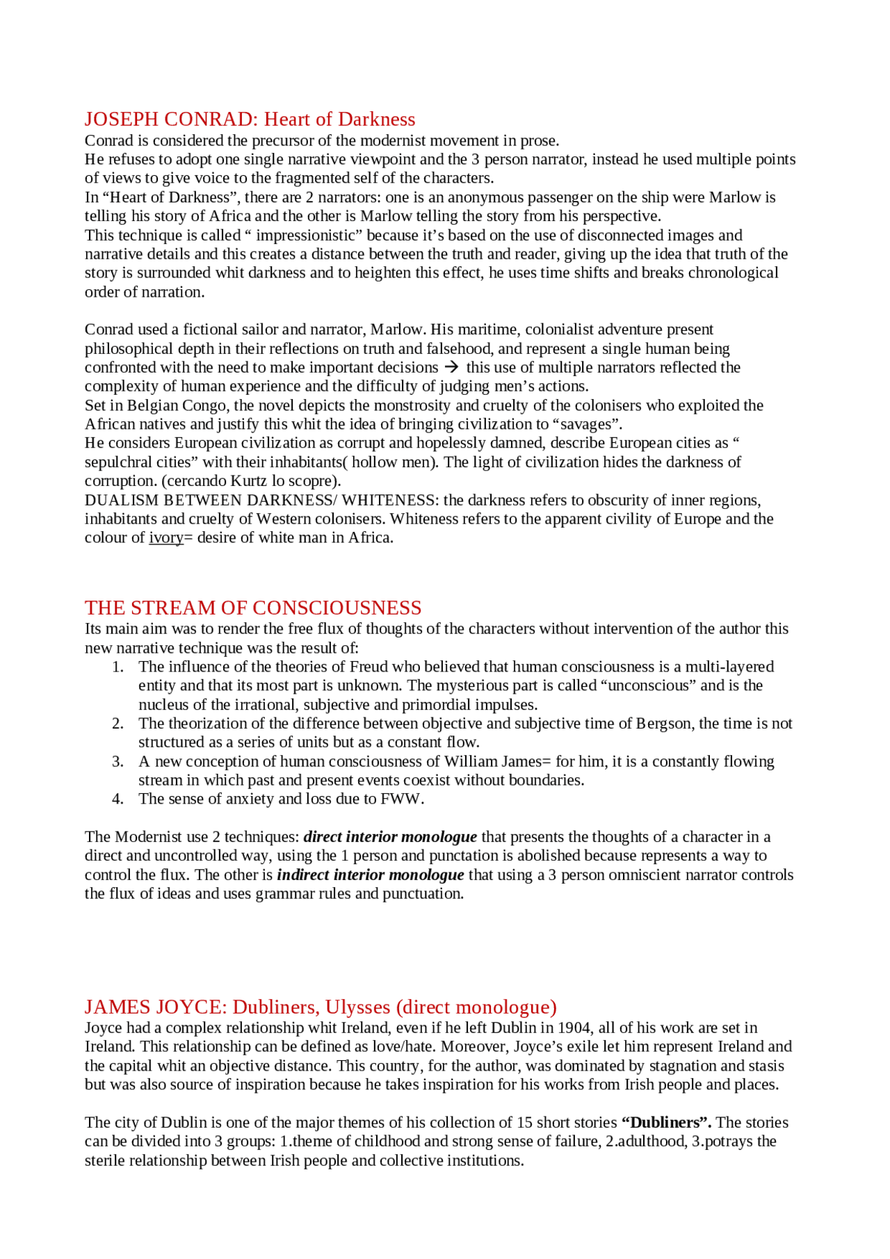 CONRAD, WOOLF E JOYCE - Docsity