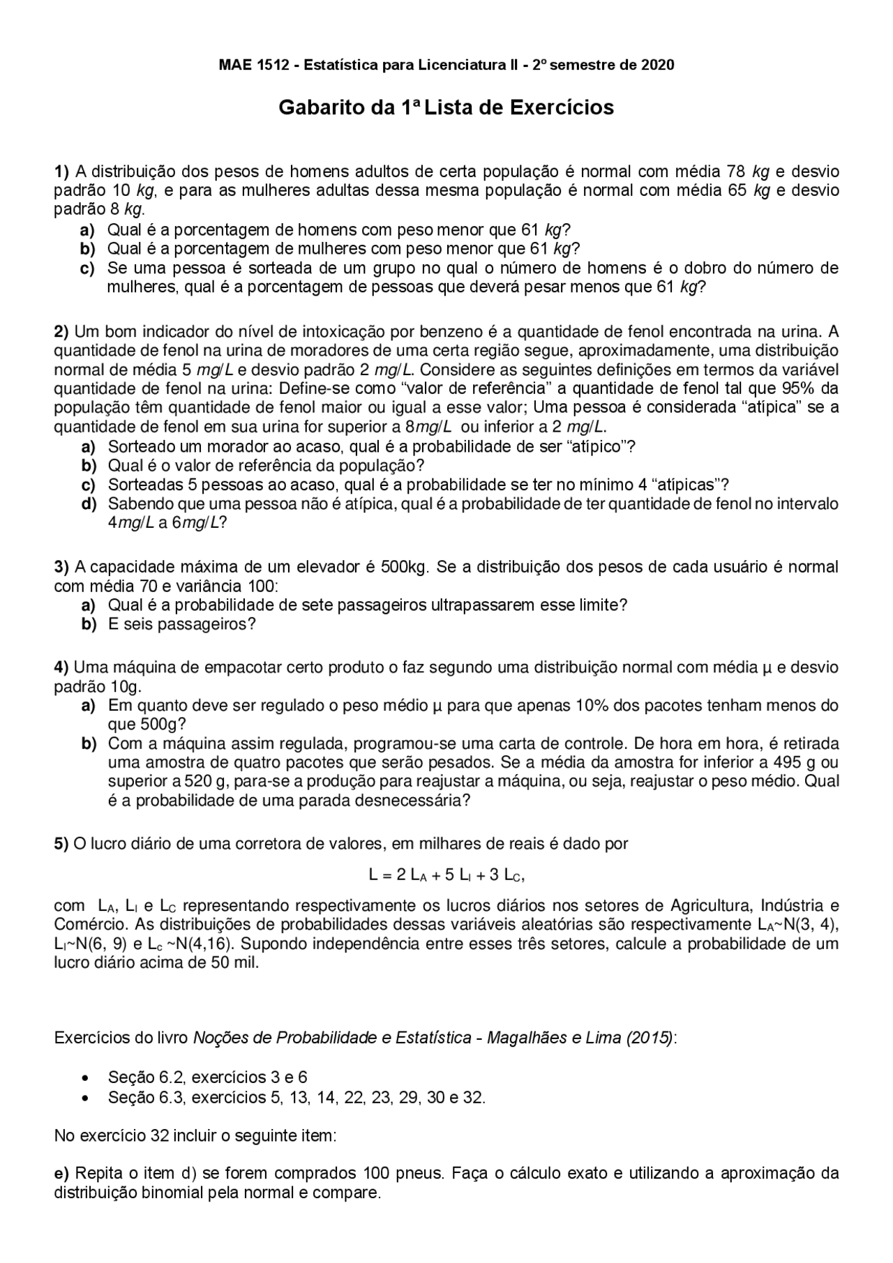Lista De Exercício Estatística Docsity