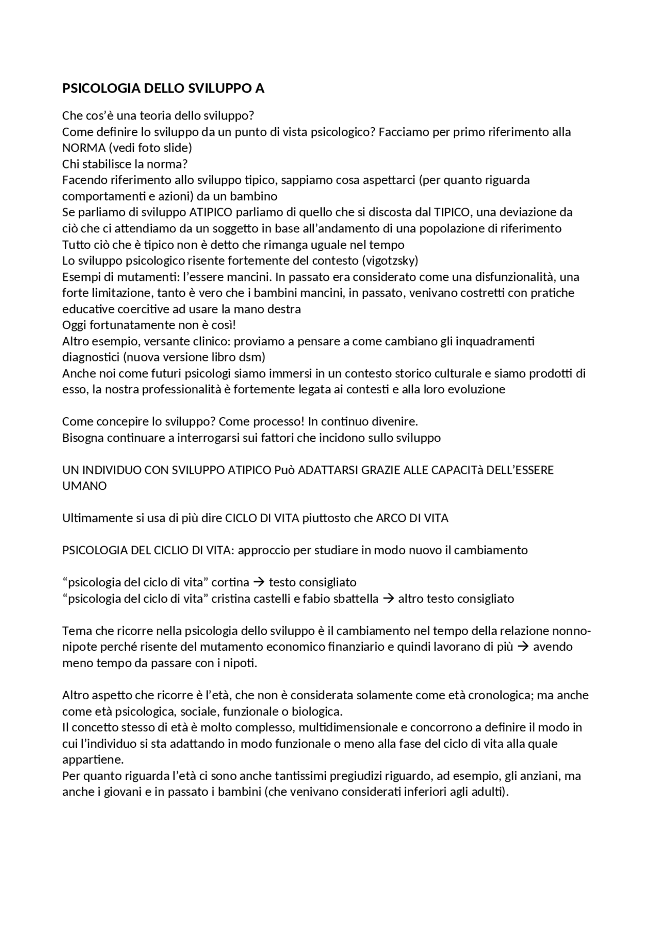Appunti Psicologia Dello Sviluppo Tipico E Atipico Docsity
