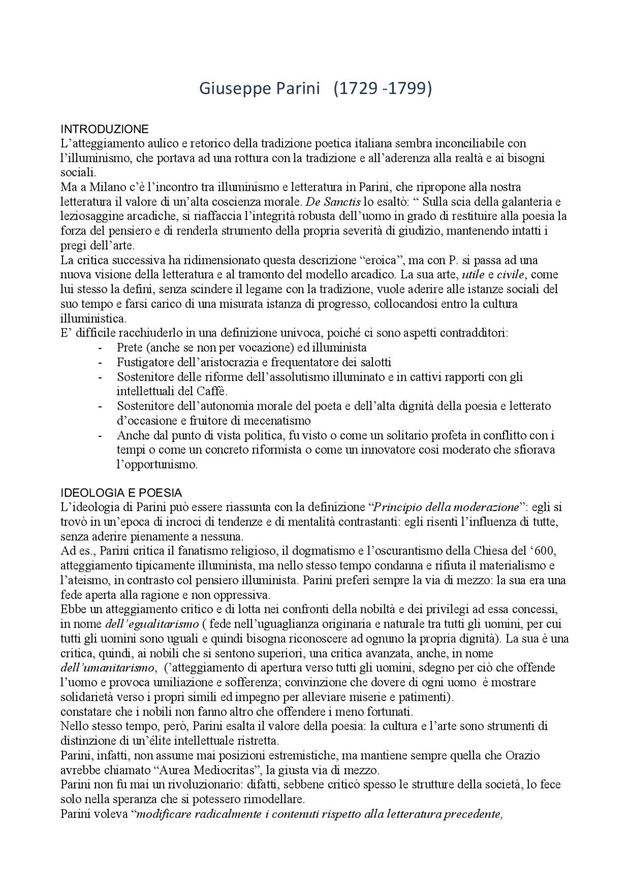 Appunti Su Giuseppe Parini Appunti Di Italiano Docsity