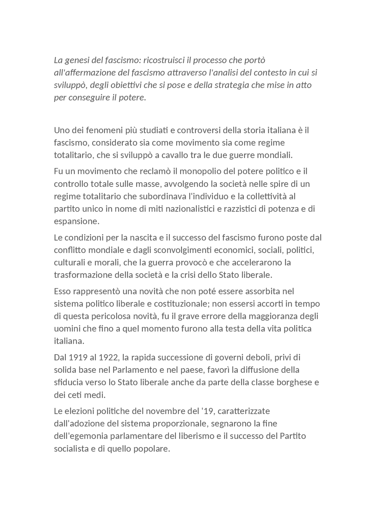 Esempio prova maturità: tema storico sulla genesi del fascismo | Temi ...