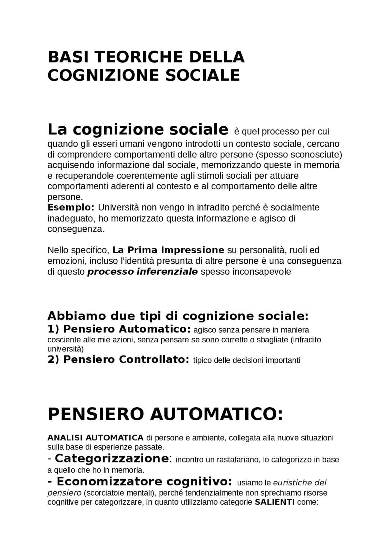 Cognizione Sociale Concetti Base Docsity