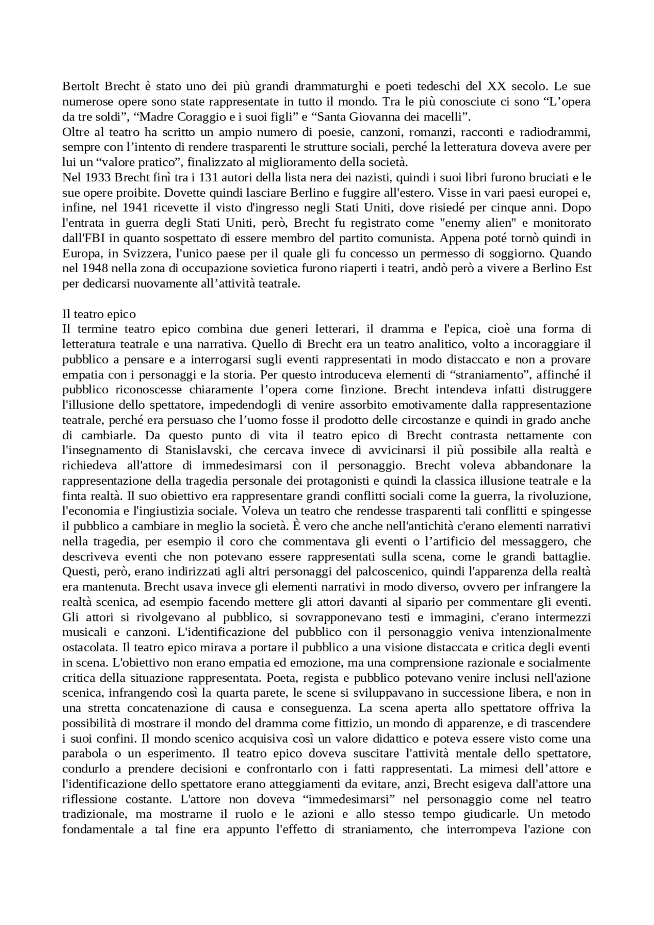 Bertolt Brecht Vita E Opere Docsity