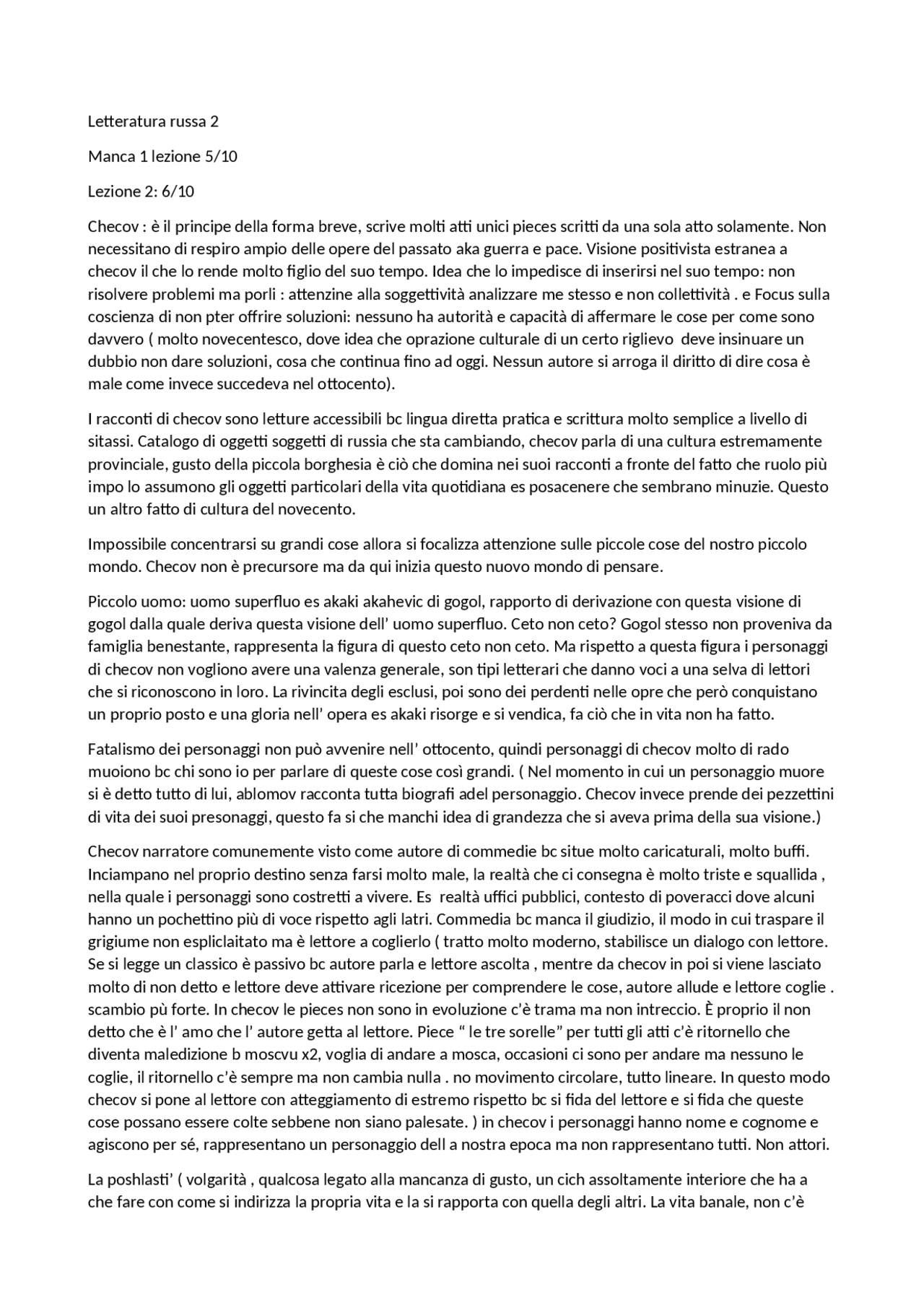 Letteratura Russa 2 Unito Docsity