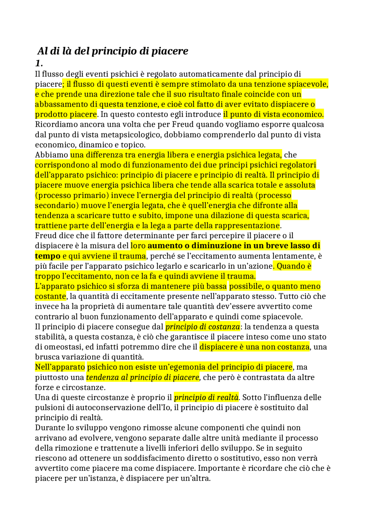 Al Di La Del Principio Di Piacere Docsity