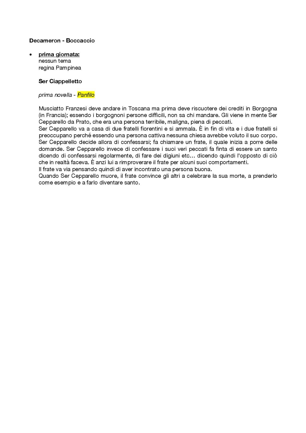 Riassunto Decameron Boccaccio Docsity