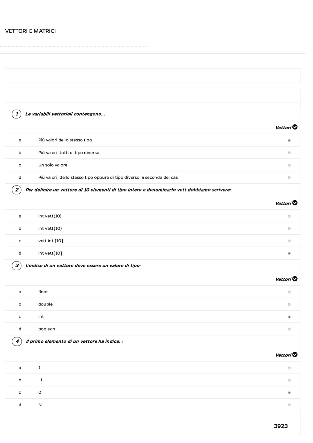 Test Autovalutazione Esercizi Di Elementi Di Informatica Docsity