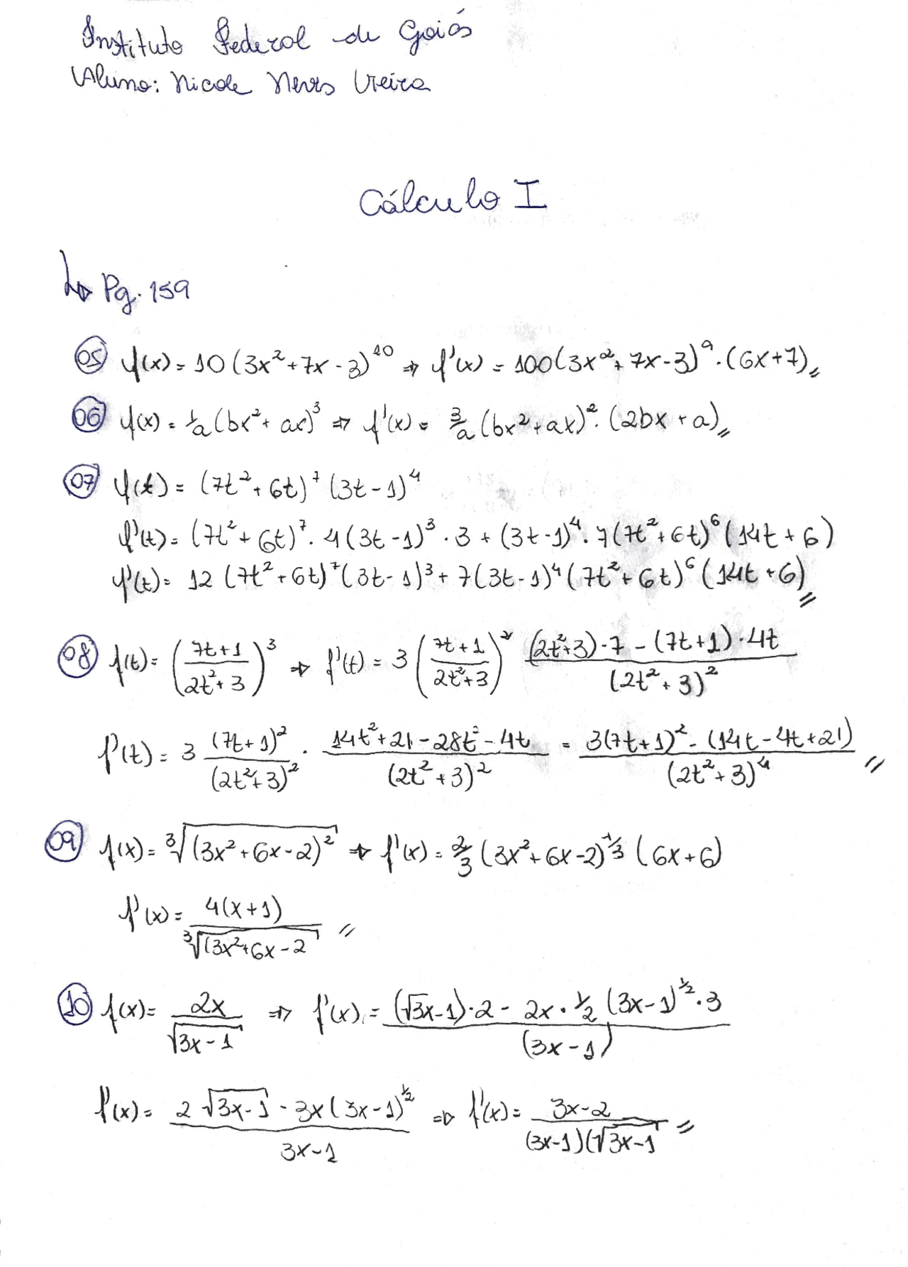 Lista De Derivadas Cálculo L Exercícios Cálculo Docsity