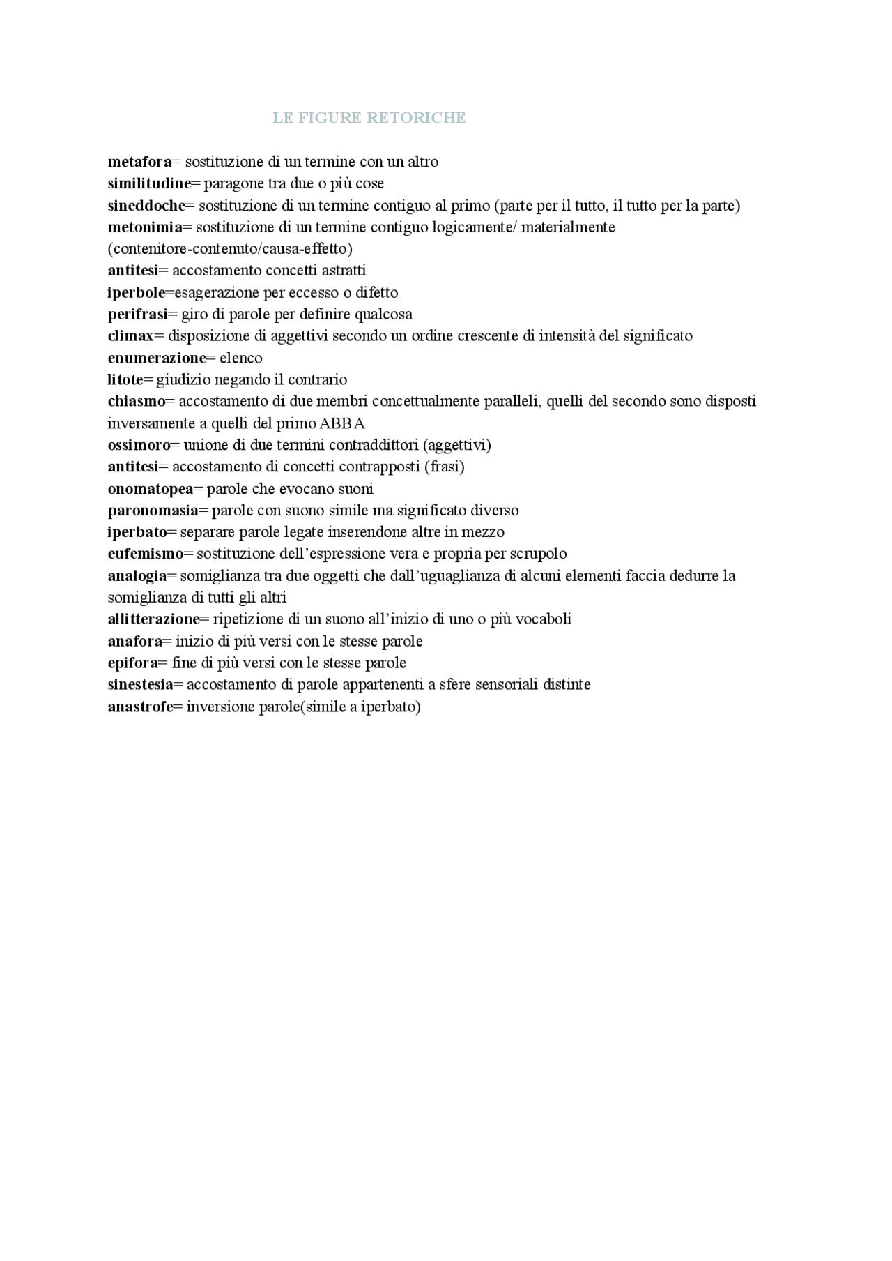 Le Figure Retoriche Appunti Di Italiano Docsity