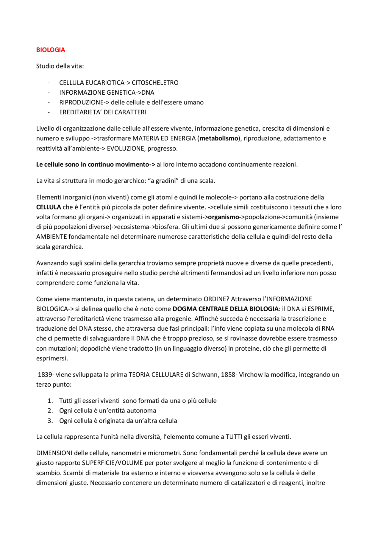 BIOLOGIA primo anno, SAMS - Docsity