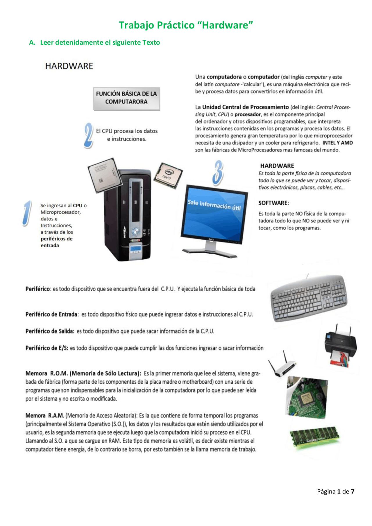 Hojas De Trabajo Sobre Hardware De Computadora