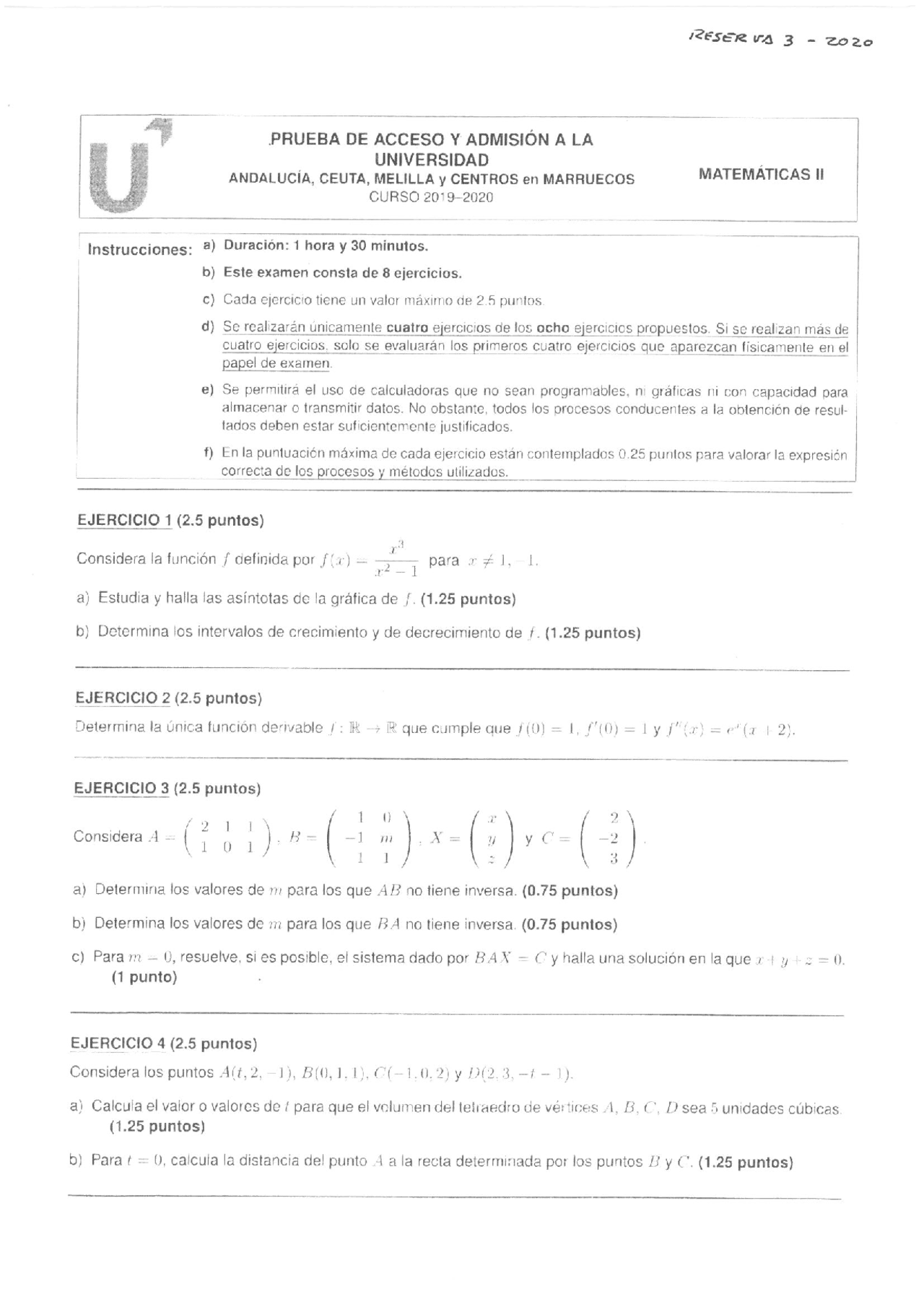 ExÁmenes Selectividad MatemÁticas Ii Docsity
