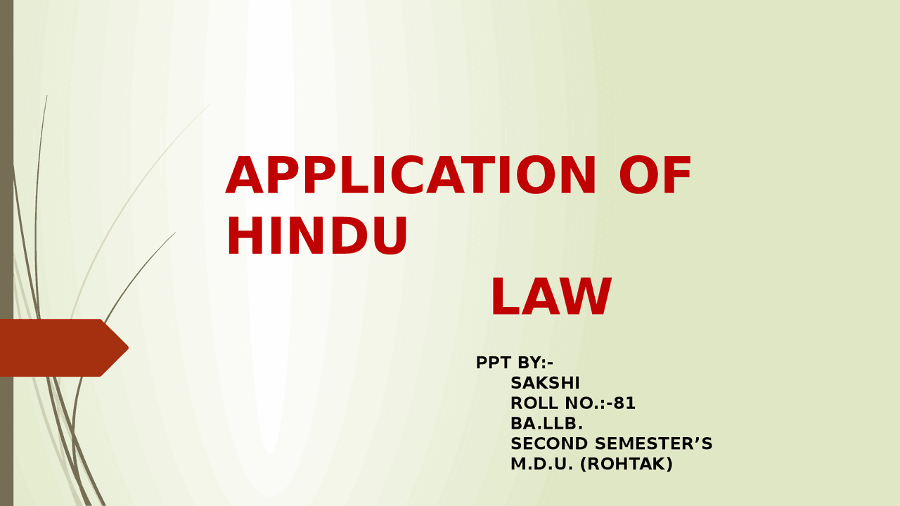Application of the Hindu law - Docsity