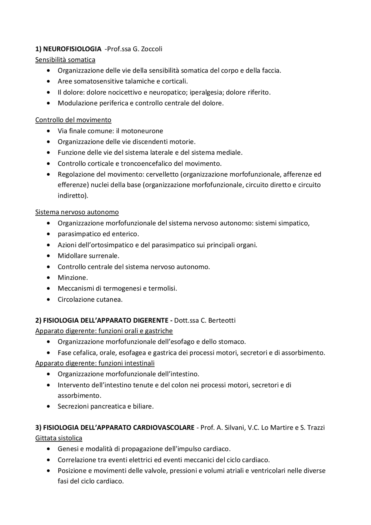 Programma esame fisiologia - Docsity