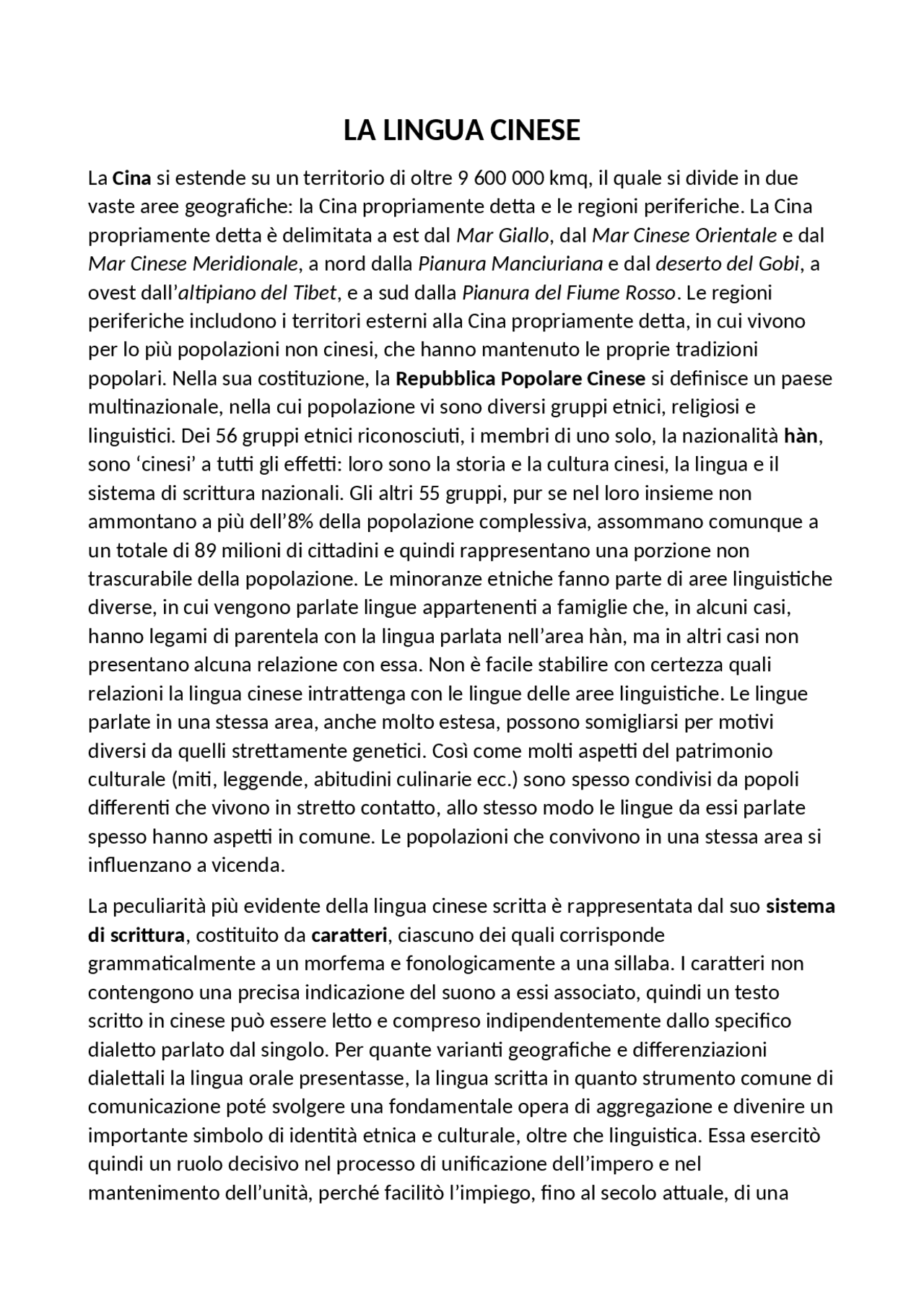 La Lingua Cinese Abbiati Riassunto Docsity