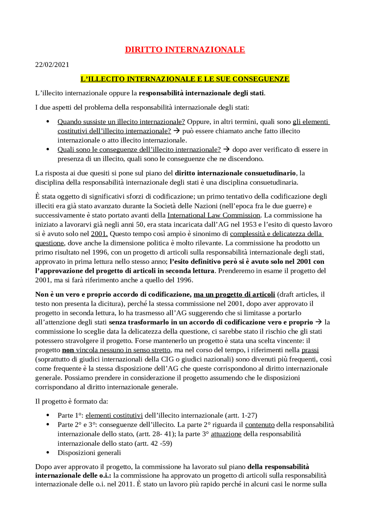 Appunti Diritto Internazionale 2 Semestre Prof Santini Unicatt