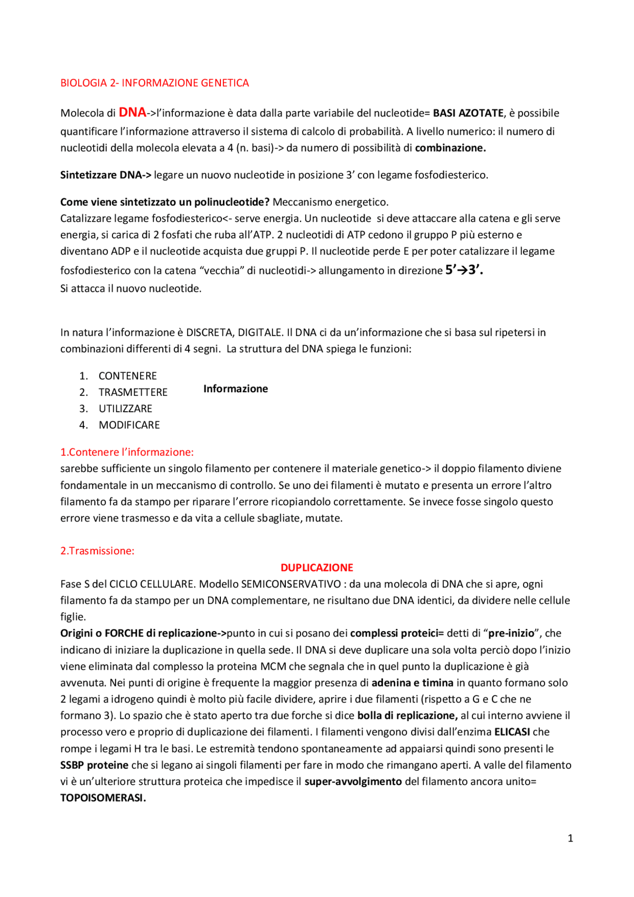 BIOLOGIA primo anno, SAMS - Docsity