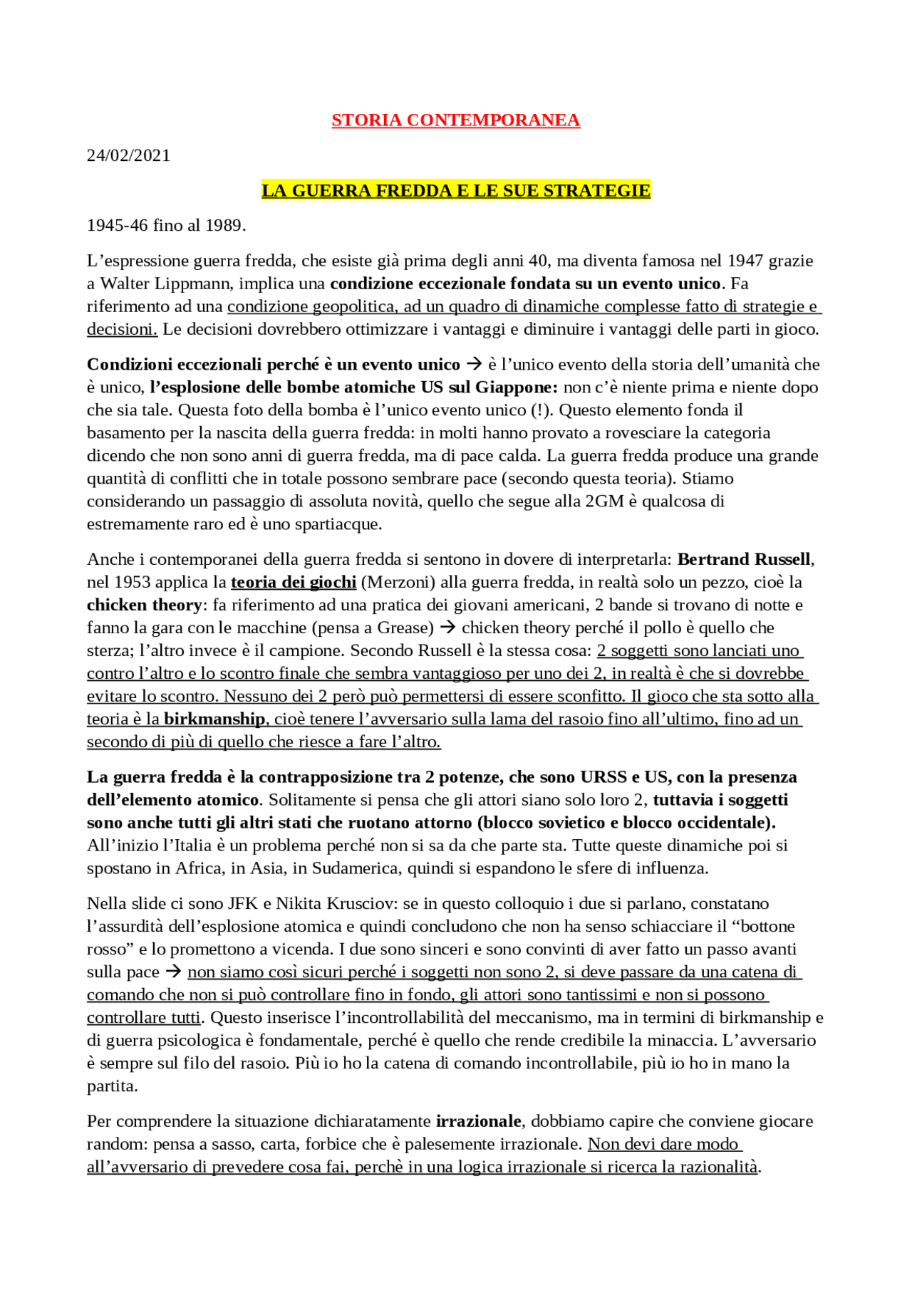 Appunti Storia Contemporanea 2 Semestre Prof Colombo Docsity