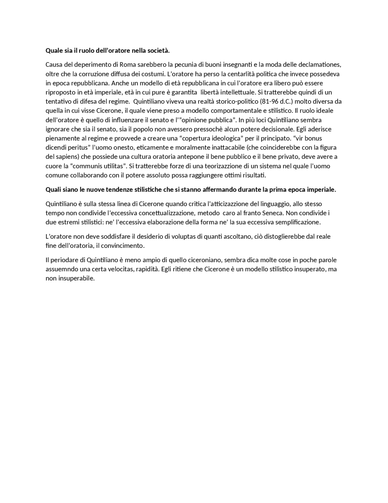 Appunti Sullopera Di Quintiliano Docsity