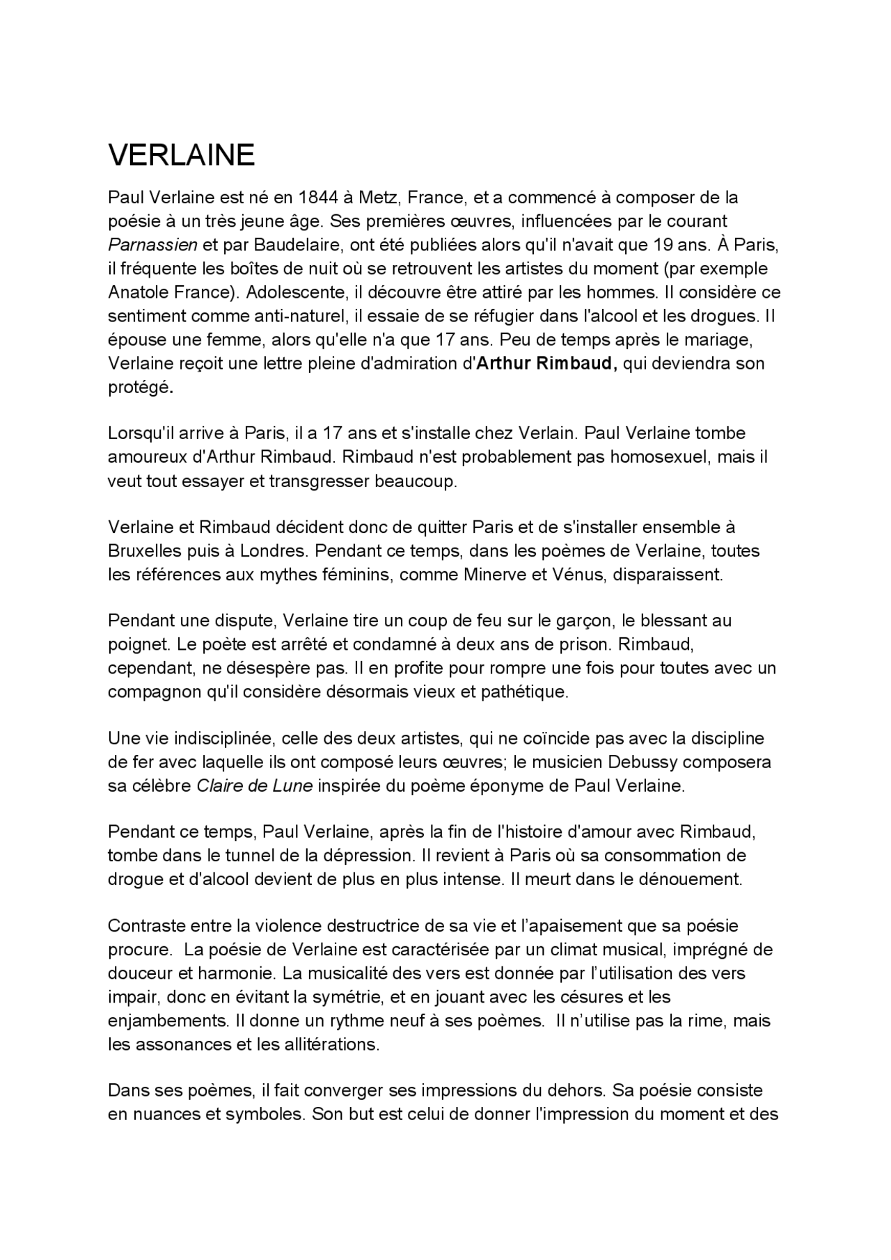 Paul Verlaine Biocollegamenti Appunti Di Francese Docsity