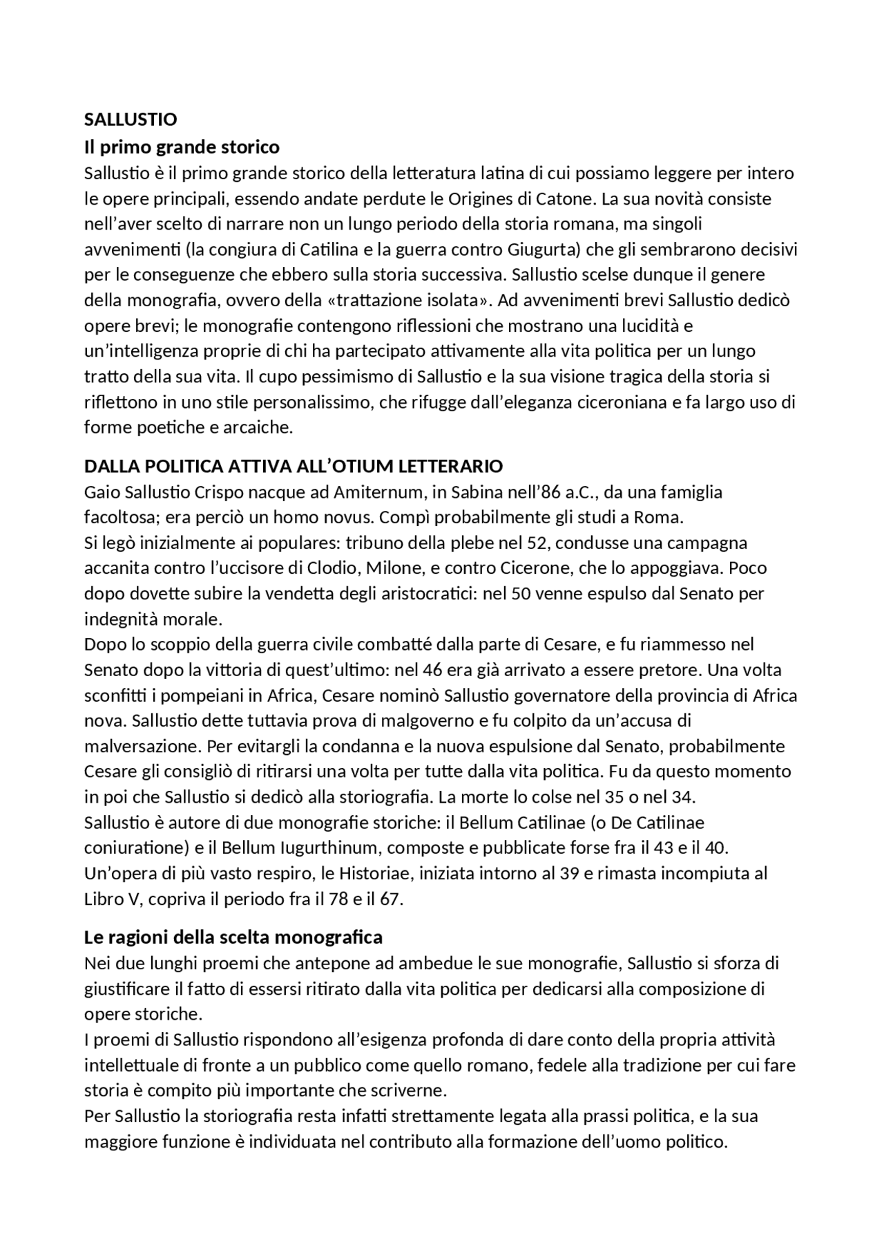 Riassunto Opere Sallustio Docsity
