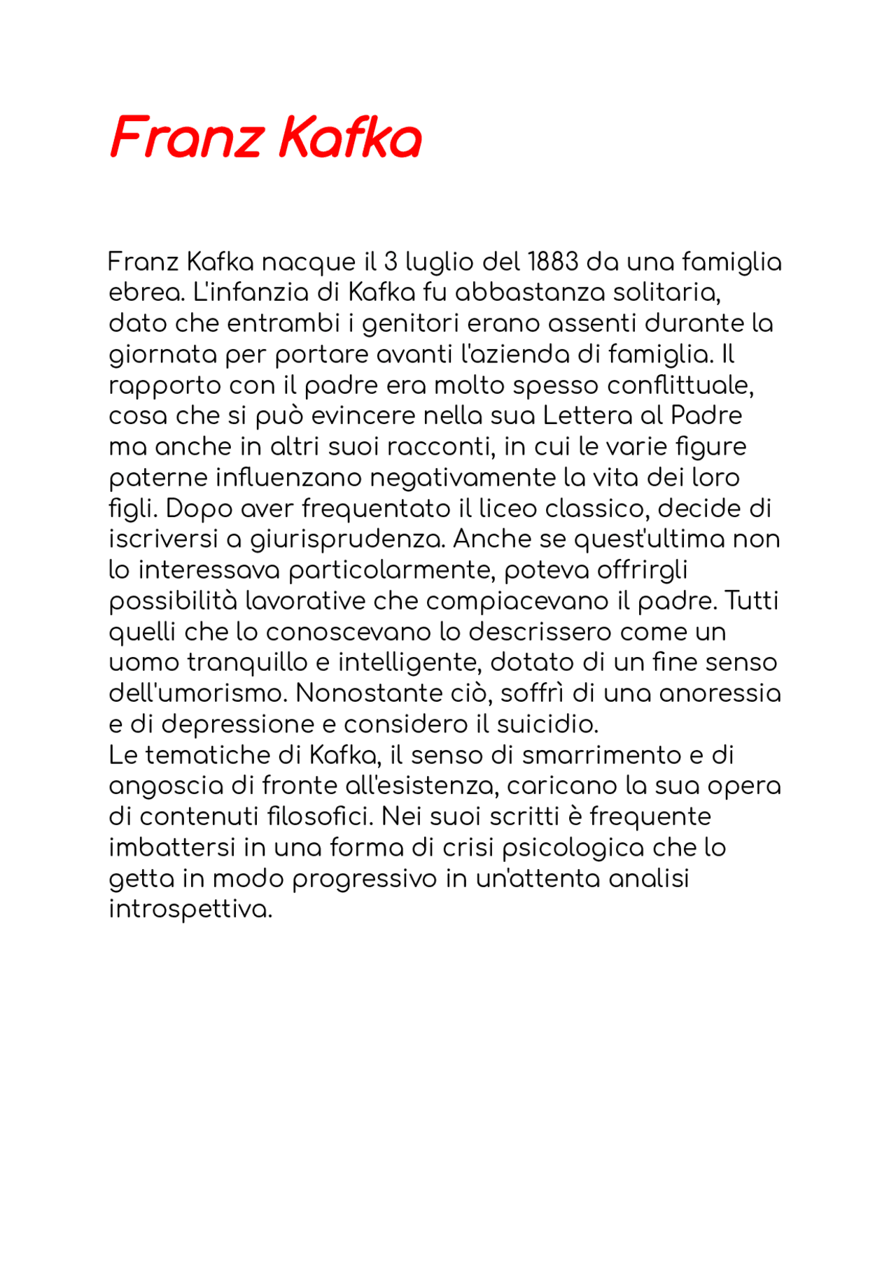 Biografia Franz Kafka Docsity