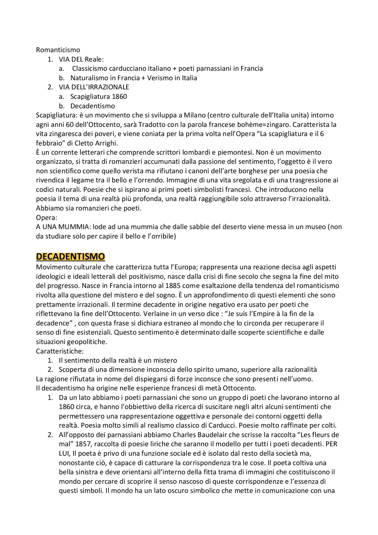 Pascoli E Il Decadentismo Italiano Docsity