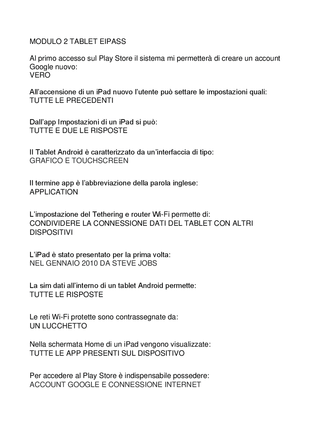 Modulo 2 Tablet Avanzato Certificazione Eipass Docsity