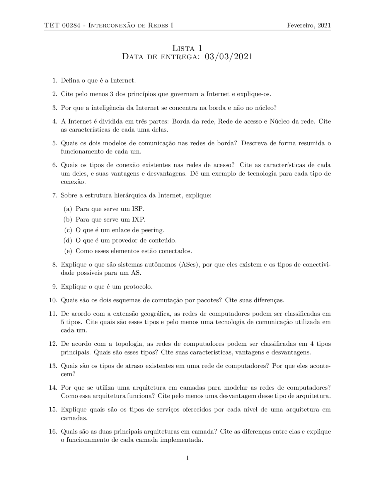 Lista De Exercicio Redes Docsity